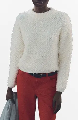 Mango Bouclé Crewneck Sweater
