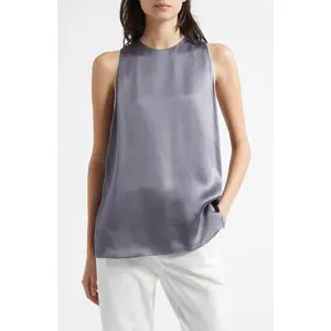 Eleventy Sleeveless Silk Charmeuse Top - Dust And Sand