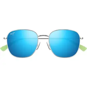 Maui Jim Olali Af 55mm Polarized Square Sunglasses - Shiny Silver W/ Blue Green