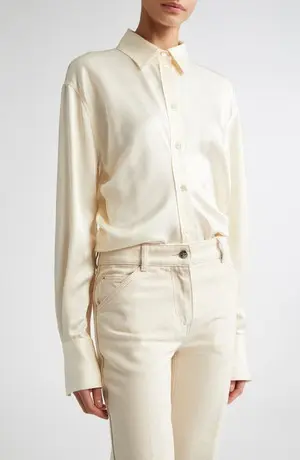 TOTEME Slouch Waist Satin Shirt - Macadamia