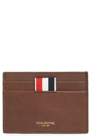 Thom Browne Soft Calfskin Leather Card Holder - Dark Brown