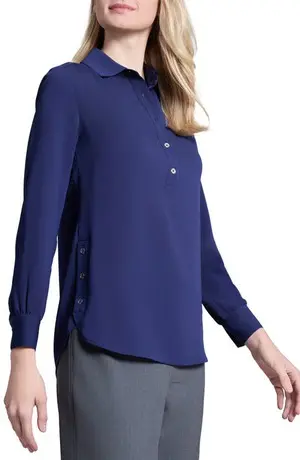 Jones New York Side Button Popover Tunic Top - Pacific Navy