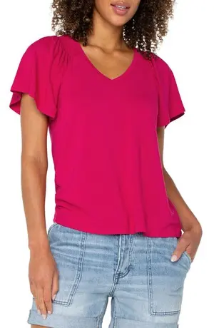 LIVERPOOL V-neck Flutter Sleeve Jersey Top