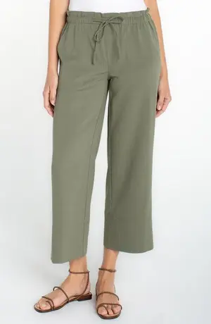 LIVERPOOL Tie Waist Ankle Wide Leg Pants - Martini Olive