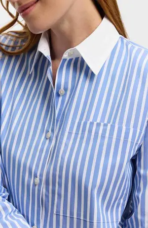 Foxcroft Marina Stripe Cotton Button-up Shirt