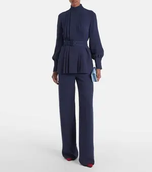 Valentino Garavani Cady Couture Wide-leg Pants - Blue
