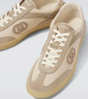 Gucci Interlocking G Suede-trimmed Sneakers - Beige