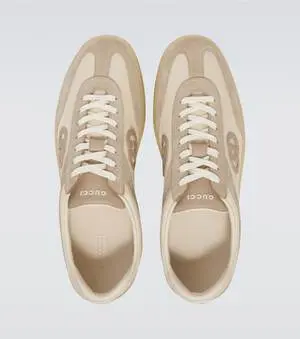Gucci Interlocking G Suede-trimmed Sneakers - Beige