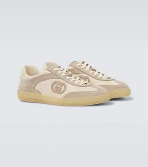 Gucci Interlocking G Suede-trimmed Sneakers - Beige