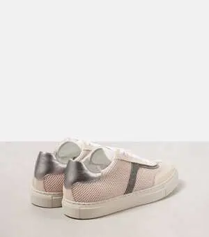 Brunello Cucinelli Monili Suede And Mesh Sneakers - Beige