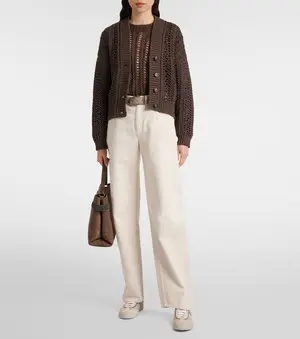 Brunello Cucinelli Monili Suede And Mesh Sneakers - Beige