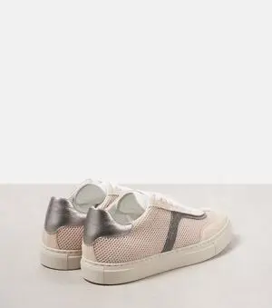 Brunello Cucinelli Monili Suede And Mesh Sneakers - Beige