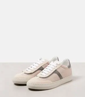 Brunello Cucinelli Monili Suede And Mesh Sneakers - Beige