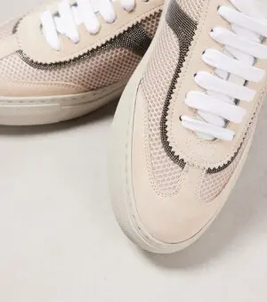 Brunello Cucinelli Monili Suede And Mesh Sneakers - Beige