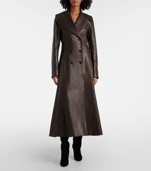 Alaïa Leather Double-breasted Coat - Brown