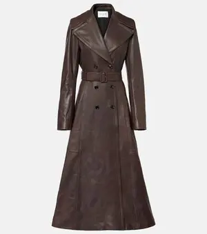 Alaïa Leather Double-breasted Coat - Brown