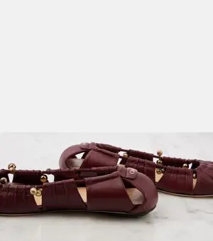 Chloé Luna Cutout Leather Ballet Flats - Red