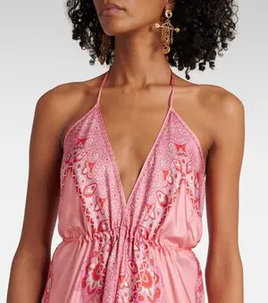 Etro Paisley Asymmetrical Silk Midi Dress - Pink