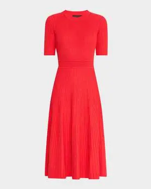 Elie Tahari The Kaya Ribbed A-Line Midi Sweater Dress - Hibiscus |  Editorialist
