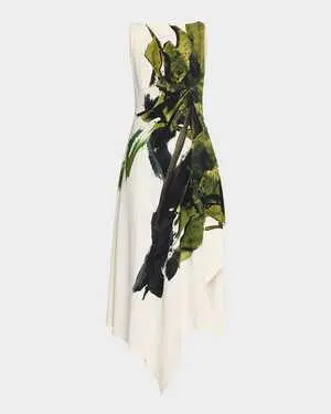 JASON WU Brushstroke Fit-and-flare Crepe Dress - Chalk Olive Multi