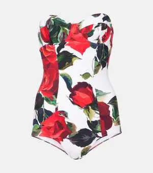 Dolce & Gabbana Floral Print One Piece Swimsuit - Red