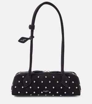 Alaïa Le Teckel Small Studded Suede Shoulder Bag - Black