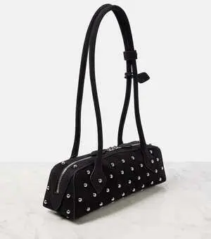 Alaïa Le Teckel Small Studded Suede Shoulder Bag - Black