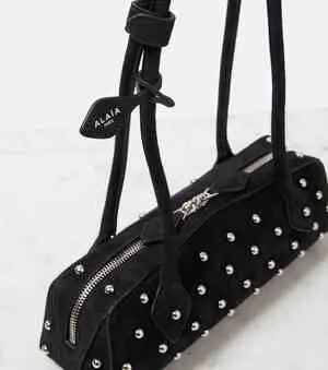 Alaïa Le Teckel Small Studded Suede Shoulder Bag - Black