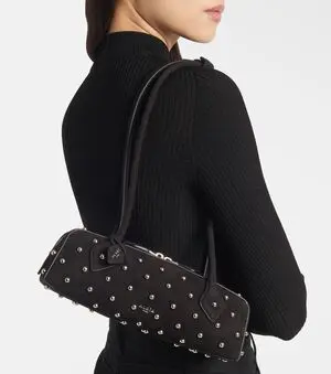 Alaïa Le Teckel Small Studded Suede Shoulder Bag - Black