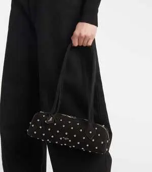 Alaïa Le Teckel Small Studded Suede Shoulder Bag - Black