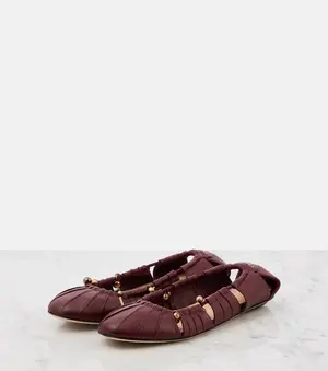 Chloé Luna Cutout Leather Ballet Flats - Red