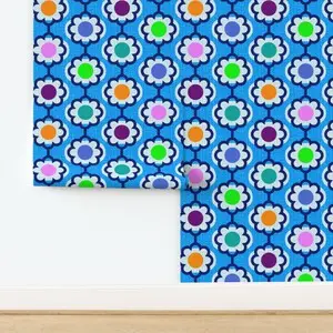 Spoonflower Mod Blooms Flowers 60s Multicolored Retro Traditional Wallpaper