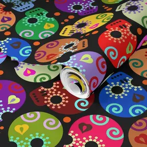 Spoonflower Skulls Dead Halloween Modern Sugar Calaveras Skull Custom Pre-pasted Wallpaper - Rainbow