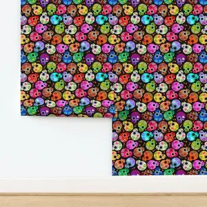 Spoonflower Skulls Dead Halloween Modern Sugar Calaveras Skull Custom Pre-pasted Wallpaper