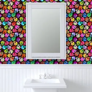 Spoonflower Skulls Dead Halloween Modern Sugar Calaveras Skull Custom Pre-pasted Wallpaper