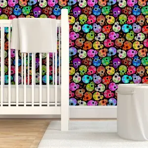 Spoonflower Skulls Dead Halloween Modern Sugar Calaveras Skull Custom Pre-pasted Wallpaper
