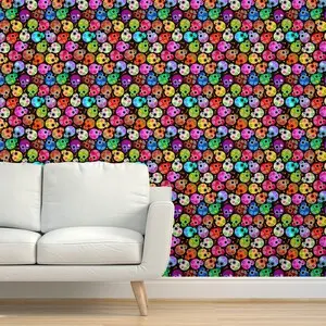 Spoonflower Skulls Dead Halloween Modern Sugar Calaveras Skull Custom Pre-pasted Wallpaper