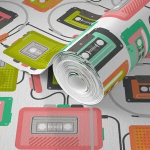 Spoonflower Cassette Y2k Vintage Throwback Music Player Traditional Wallpaper - Orange
