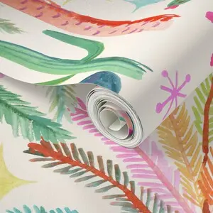 Spoonflower Palm Spring Retro Modern Tropical Mod Cactus Custom Pre-pasted Wallpaper - Rainbow