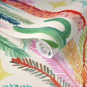Spoonflower Palm Spring Retro Modern Tropical Mod Cactus Custom Pre-pasted Wallpaper - Rainbow