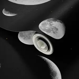 Spoonflower Moon Astronomy Night Sky Celestial Space Traditional Wallpaper - Black