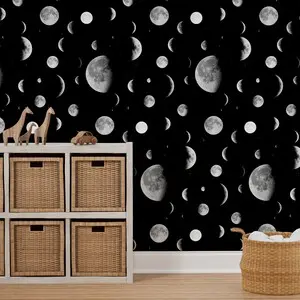 Spoonflower Moon Astronomy Night Sky Celestial Space Traditional Wallpaper