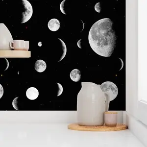 Spoonflower Moon Astronomy Night Sky Celestial Space Traditional Wallpaper