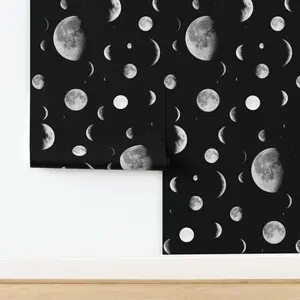 Spoonflower Moon Astronomy Night Sky Celestial Space Traditional Wallpaper