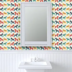 Spoonflower Swedish Dala Horses Folk Art Scandinavian Custom Removable Wallpaper - Beige