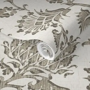 Spoonflower Taupe French Floral Damask Modern Custom Removable Wallpaper - Brown