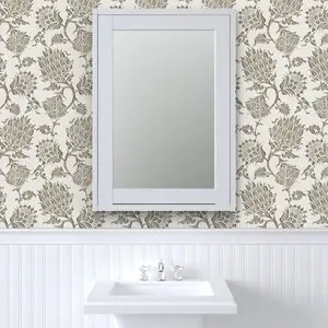 Spoonflower Taupe French Floral Damask Modern Custom Removable Wallpaper - Brown