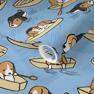 Spoonflower Doggy Beagle Dogs Puppy Boat Swimming Paddle Custom Removable Wallpaper - Blue
