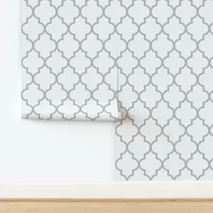 Spoonflower Ogee Trellis Moroccan Quatrefoil Custom Removable Wallpaper - Gray