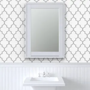 Spoonflower Ogee Trellis Moroccan Quatrefoil Custom Removable Wallpaper - Gray